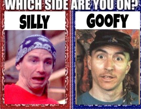 Two Men With Different Facial Expressions In Front Of A Sign That Says