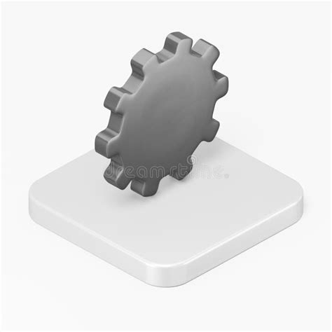 Black Gear Icon 3d Rendering Square Button Key Isometric View