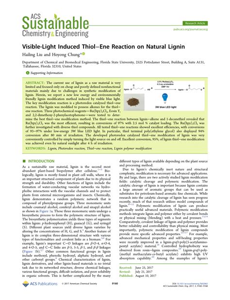 Pdf Visible Light Induced Thiol Ene Reaction On Natural Lignin