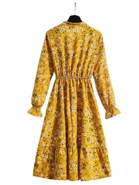 فستان صيفي أنيق عالي الخصر مطبوع عليه مزركشة ، فساتين Temu Saudi Arabia