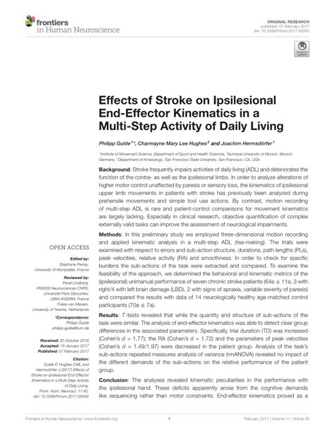 Pdf Effects Of Stroke On Ipsilesional End Effector Kinematics In A