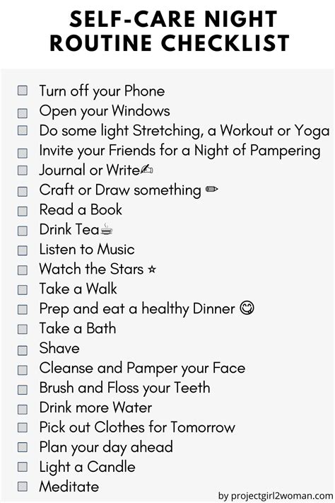 13 Simple Self Care Night Routine Ideas Pamper Yourself Checklist