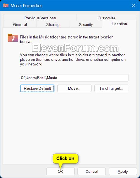 Move Or Restore Default Location Of Music Folder In Windows 11