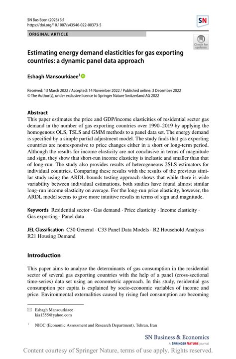 Estimating Energy Demand Elasticities For Gas Exporting Countries A Dynamic Panel Data Approach