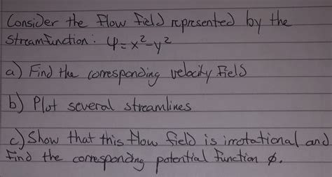 Solved Consider The Flow Field Represented By The Stream Chegg