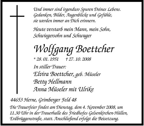 Traueranzeigen Von Wolfgang Boettcher Trauer In NRW De
