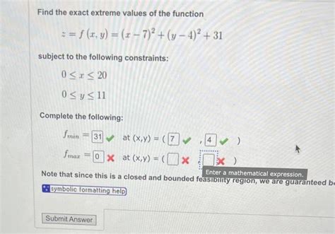 Solved Find The Exact Extreme Values Of The Function