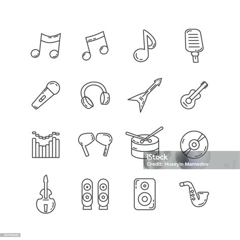 음악 이퀄라이저 악기 이어폰으로 설정된 사운드 라인 아이콘 선 아이콘에 대한 스톡 벡터 아트 및 기타 이미지 선 아이콘 음악 기타 현악기 Istock