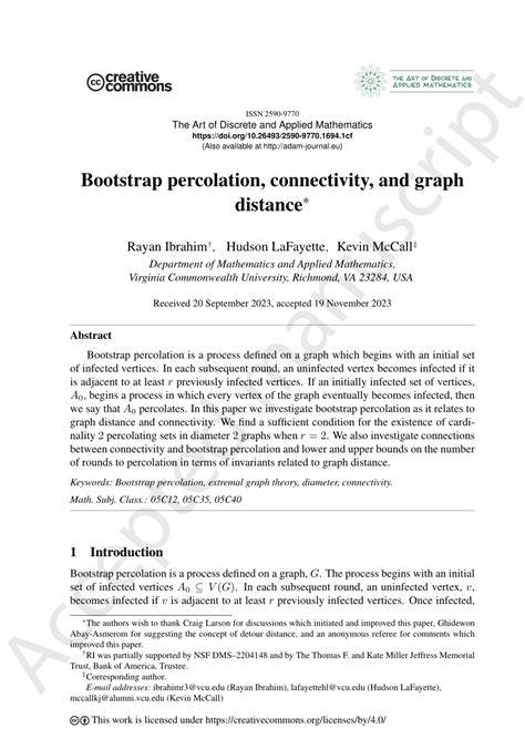 Pdf Bootstrap Percolation Connectivity And Graph Distance