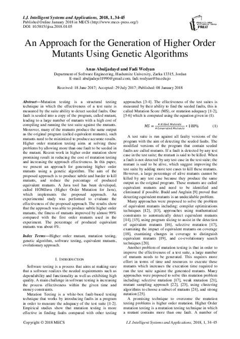 Pdf An Approach For The Generation Of Higher Order Mutants Using Genetic Algorithms