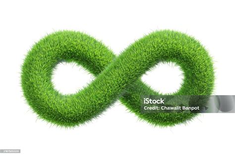 흰색 배경에 3d 무한대 녹색 잔디 자연 보호 심기 또는 순수한 자연 에너지 식물과 생태학 클리핑 패스가 있는 개체입니다 3d 일러스트 레이 션 3차원 형태에 대한 스톡