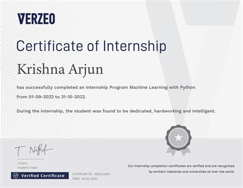 Krishna Arjun On Linkedin Verzeo Intern Internship Machinelearning Python