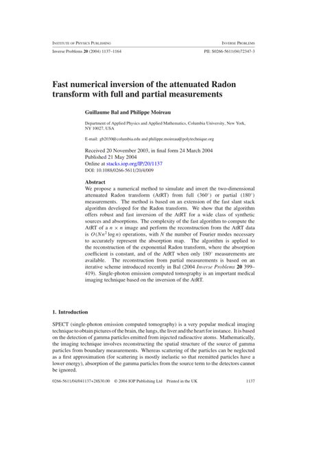 Pdf Fast Numerical Inversion Of The Attenuated Radon Transform With