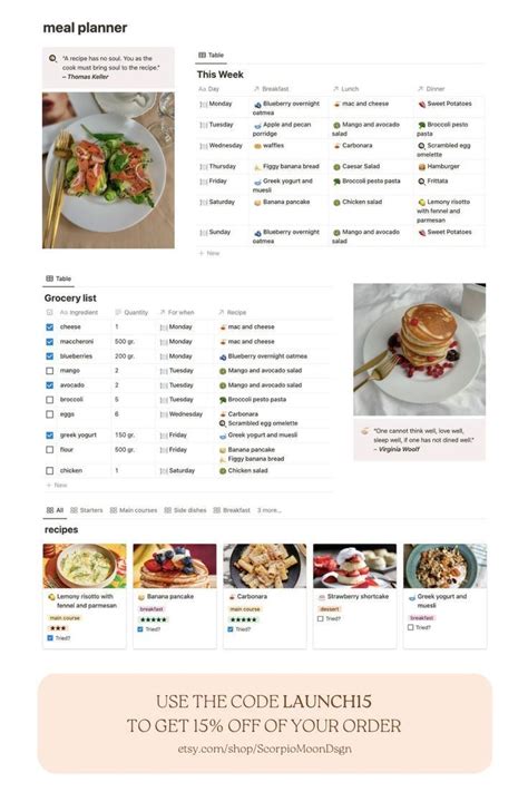 recipe book meal planning notion template free download artofit
