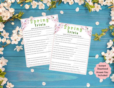 Spring Trivia Printable Game Fun Spring Fact Trivia Party Game Spring