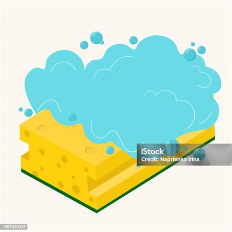 거품 만화 스폰지의 평면 디자인 설거지 가정용 집안일 도구 벡터 스킨케어 목욕 위생 디자인 요소 집안일 주방 청소 스폰지 가사 집안일에 대한 스톡 벡터 아트 및 기타 이미지