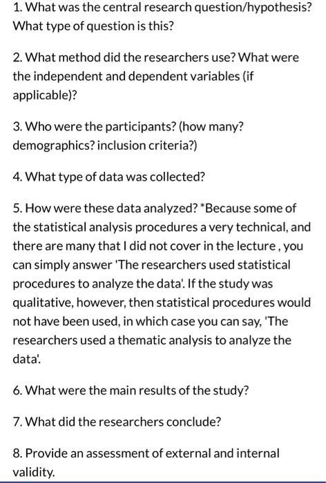 Solved 1 What Was The Central Research Question Hypothesis