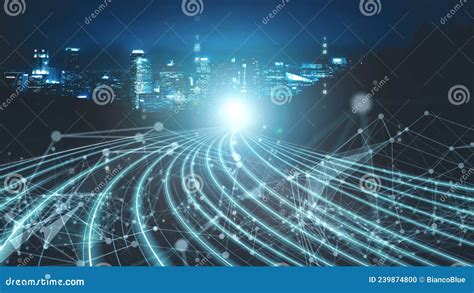 Digital Data Flow On Road In Concept Of Cyber Global Communication And