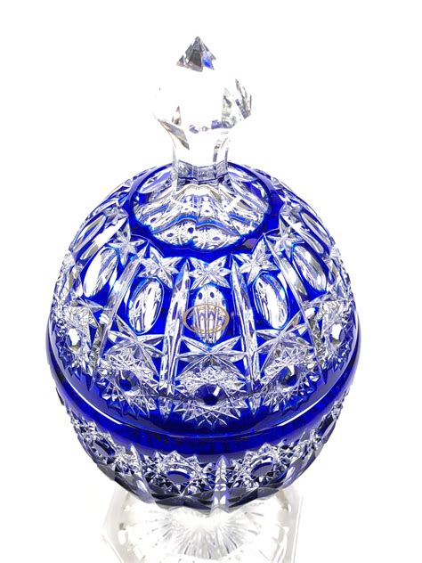 Lot Hungarian Blue Cut Crystal Egg Shaped Candy Dish