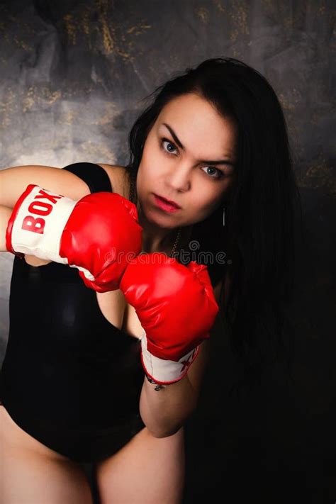 Young Brunette Model Posing In Boxing Gloves Stock Image Image Of