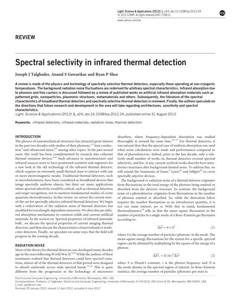 Pdf Spectral Selectivity In Infrared Thermal Detection