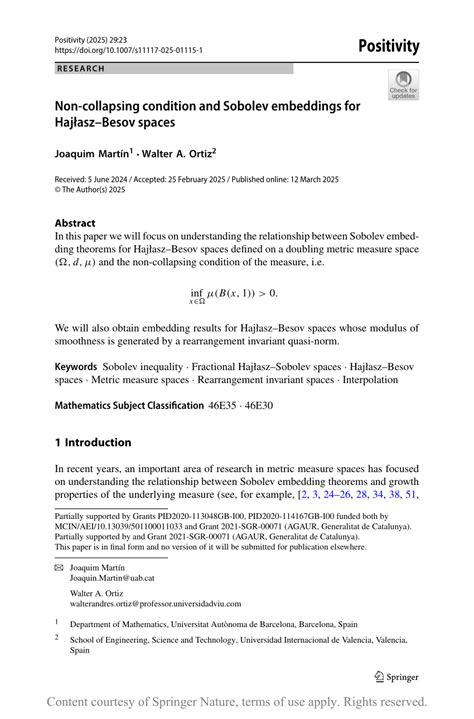 Pdf Non Collapsing Condition And Sobolev Embeddings For Hajłasz Besov Spaces