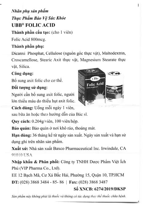 Viên Uống Folic Acid Ubb Bổ Sung Folic Acid Cho Phụ Nữa Mang Thai H