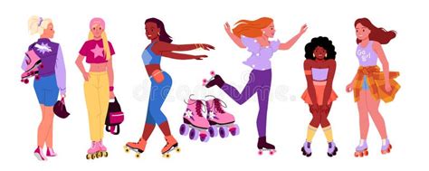 Girls In Roller Skates Set Rollerskating Collection With Female