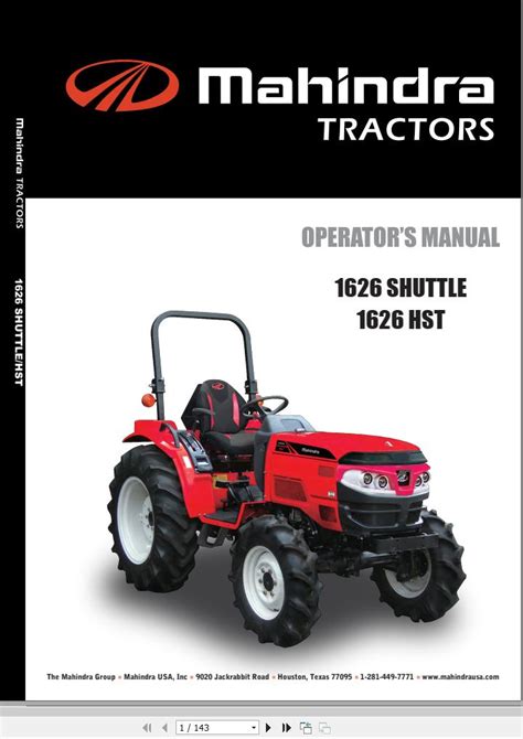 Mahindra Tractor 1626 Shuttle Hst Operator Manual