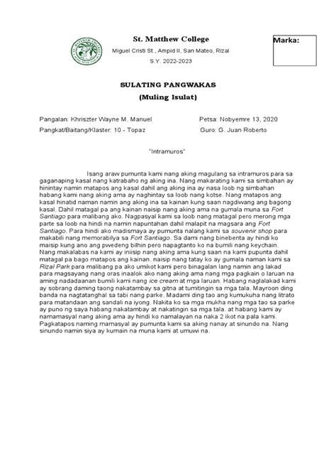1q Sulating Pangwakas Filipino 10 Pdf
