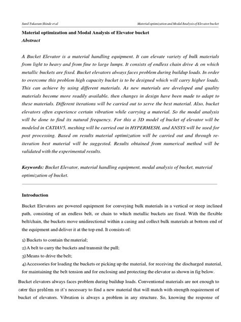 Material Optimization And Modal Analysis Of Elevator Bucket Pdf
