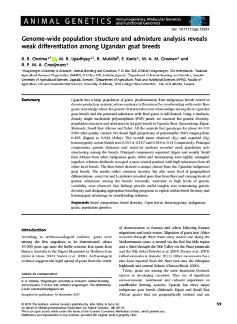 Pdf Genome Wide Population Structure And Admixture Analysis Reveals