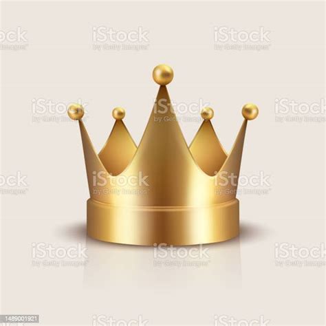 벡터 3d 현실적인 황금 왕관 아이콘 근접 촬영이 격리되었습니다 노란색 금속 크라운 디자인 템플릿입니다 골드 로얄 킹 크라운 제국의 힘의 상징 사치 부와 권력 앞 View