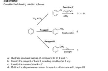 Answered: QUESTION 2 Consider the following reaction scheme: Reaction Y CH₂COCI C + D AIC Cl₂ ...