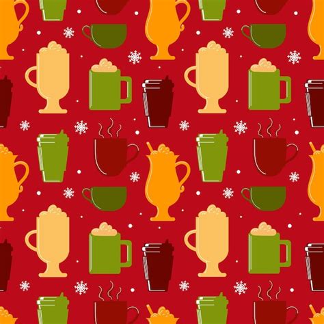 Premium Vector Hot Winter Drinks Seamless Pattern With Silhouettes Of