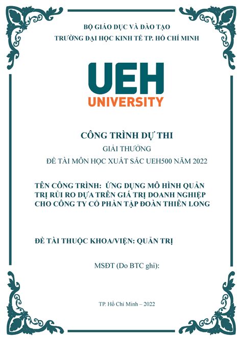 Mô Hình Quản Trị Rủi Ro Dựa Trên Giá Trị Doanh Nghiệp Công Ty Thiên