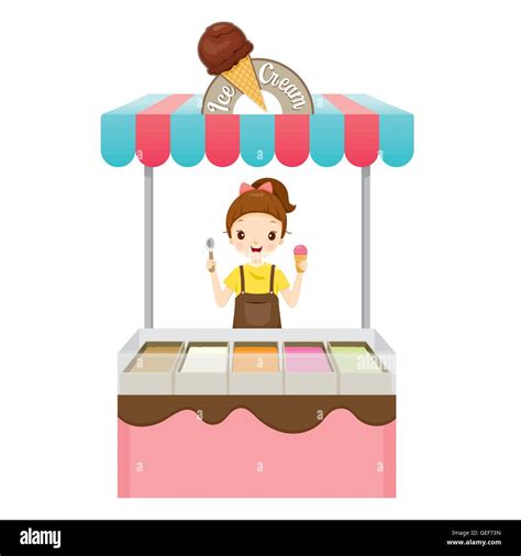 Girl With Ice Cream Shop Summer Frozen Food Eating Icy Stock Vector