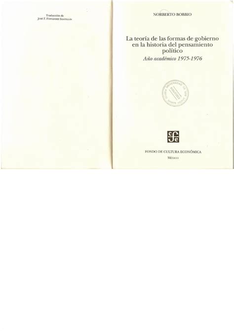 Pdf Norberto Bobbio La Teoría De Las Formas De Gobierno En La