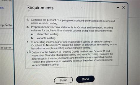 Solved Data Table 1 Compute The Product Cost Per Game
