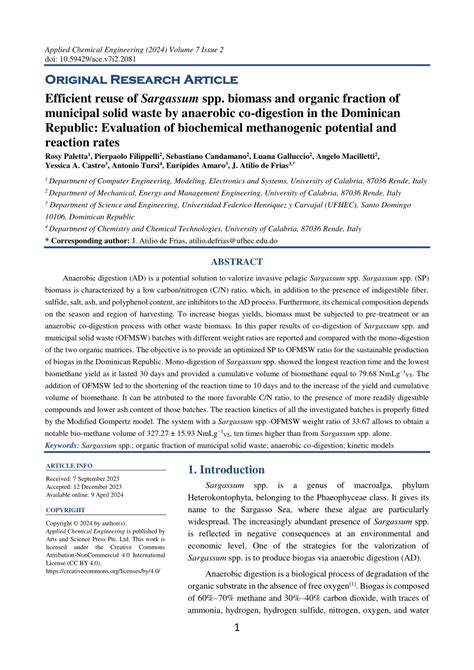 Pdf Efficient Reuse Of Sargassum Spp Biomass And Organic Fraction Of