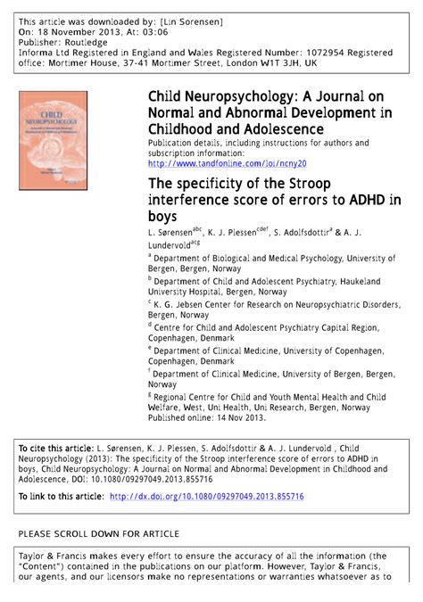 Pdf The Specificity Of The Stroop Interference Score Of Errors To