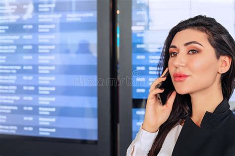 Girl At The Airport Desk Waits For A Flight Stock Image Image Of