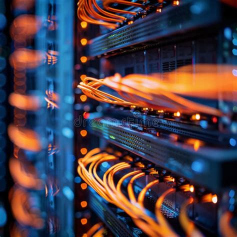 Server Rack With Orange Network Cables And Connectors Stock Illustration Illustration Of