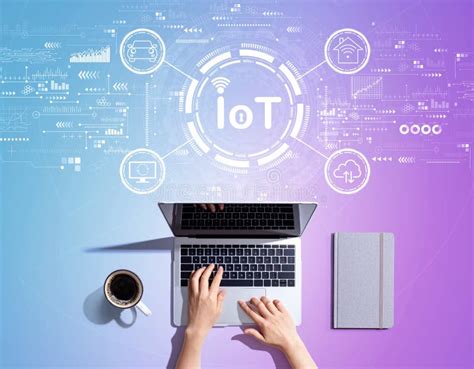 iot theme with person using a laptop stock image image of hand cyber