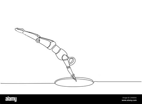 Single One Line Drawing Robot Jump Into Hole Future Technology