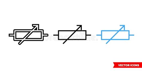 Variable Resistor Symbol Icon Of 3 Types Color Black And White