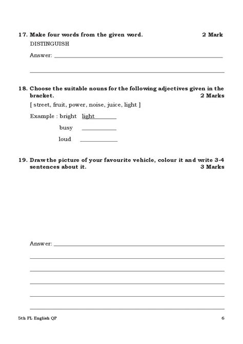 Karnataka 5th English First Language Model Question Paper 2025