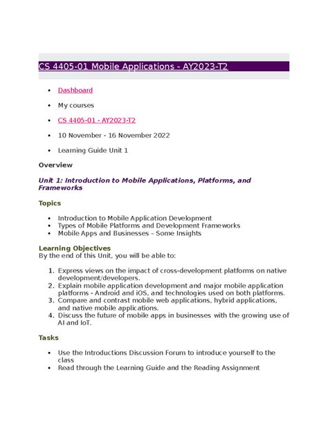 Learning Guide Unit 1 Cs 4405 Cs 4405 01 Mobile Applications