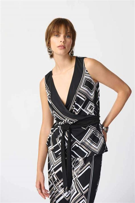 Joseph Ribkoff Abstract Geo Print Belted Top Tiffany Fashion