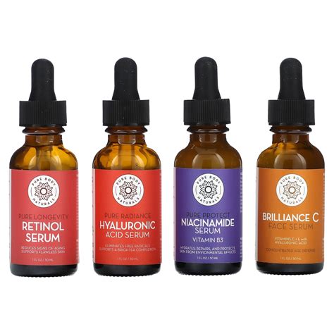 Pure Body Naturals Facial Serum Set 4 Piece Set 1 Fl Oz 30 Ml Each